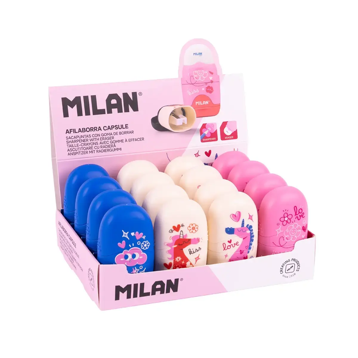 Display box 16 eraser with pencil sharpener CAPSULE Flowicorn special ...