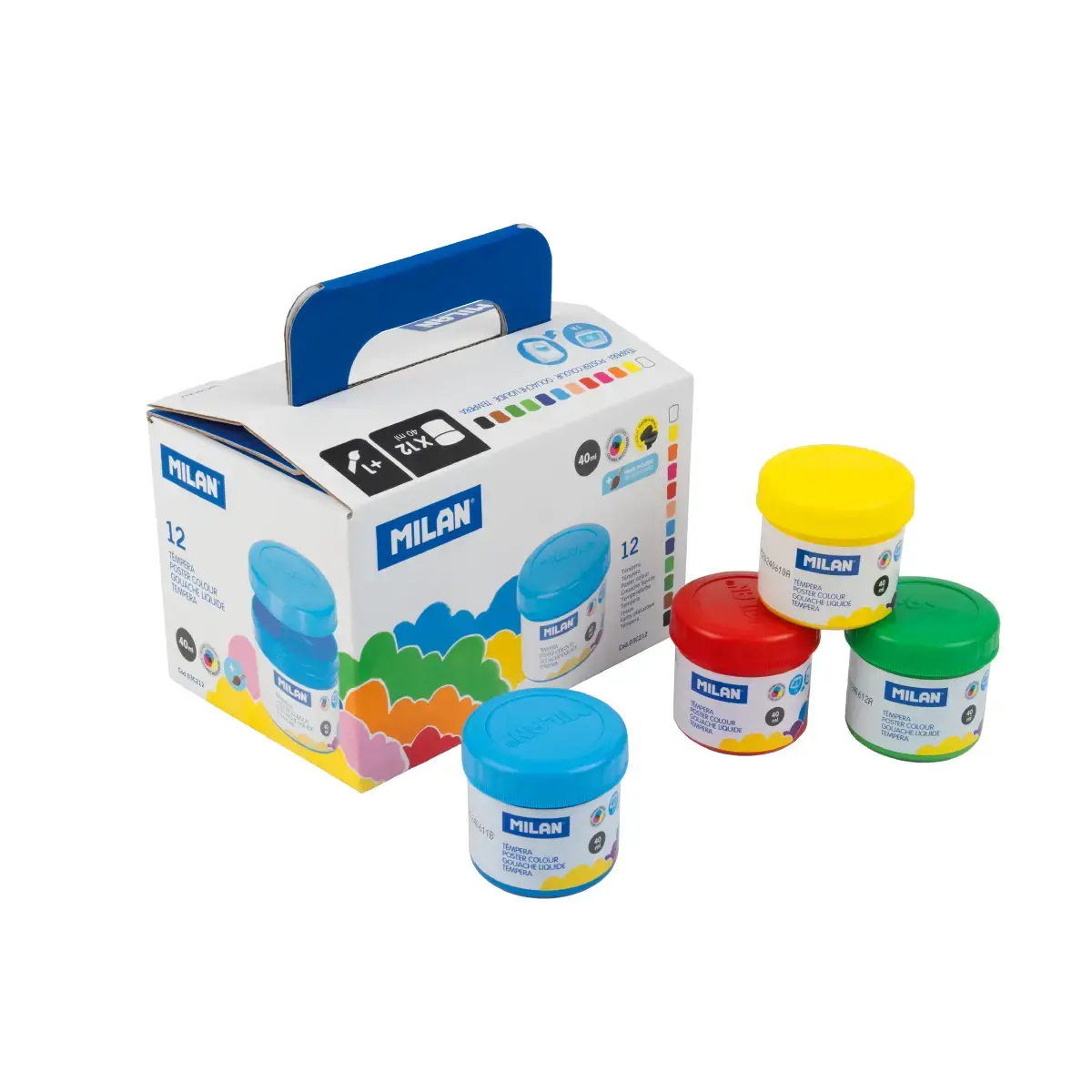 Box 12 pots 40 ml poster paint, assorted colours
