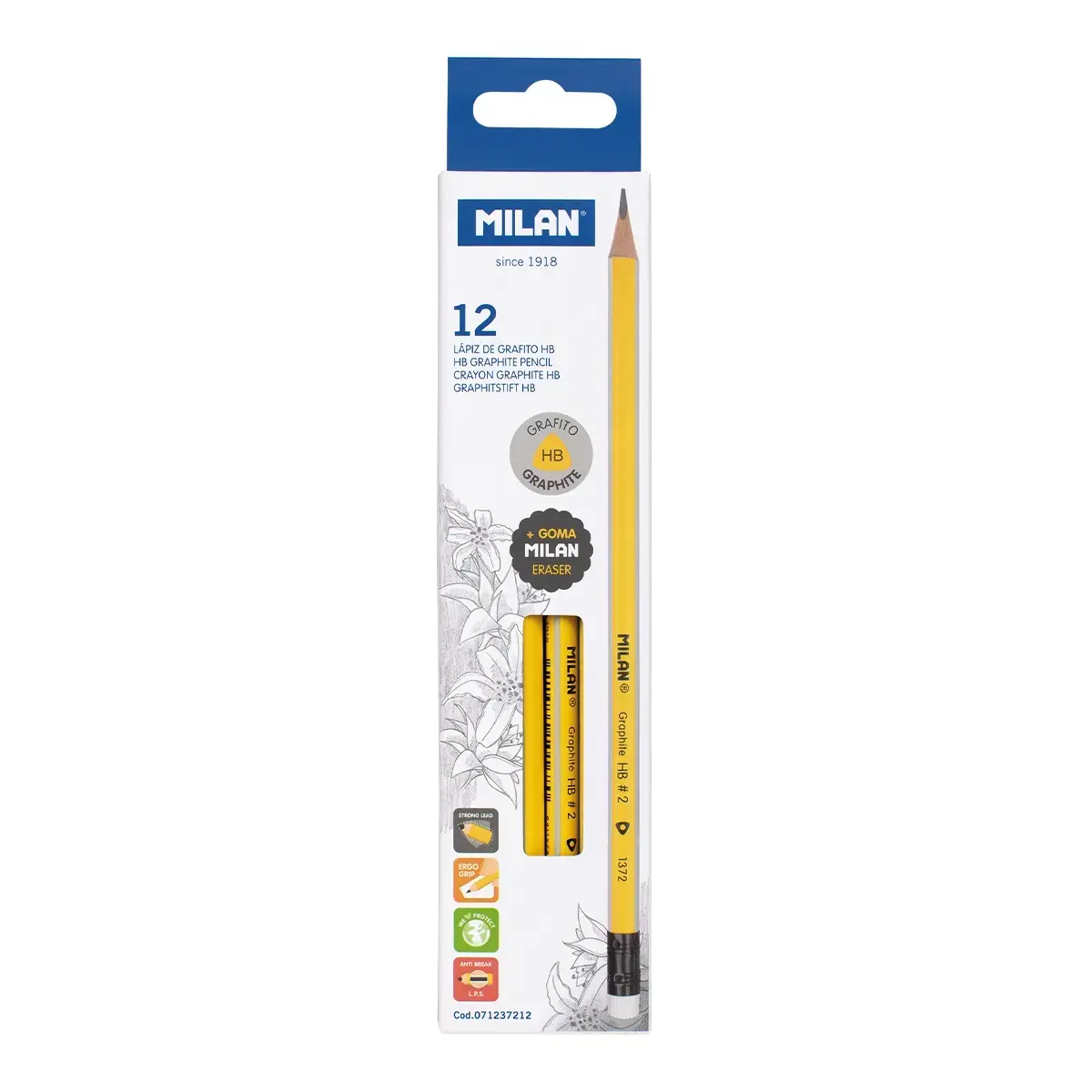 Box 12 HB triangular yellow graphite pencils with eraser