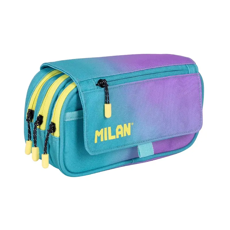 4-zip pencil case with a flap Sunset series, turquoise