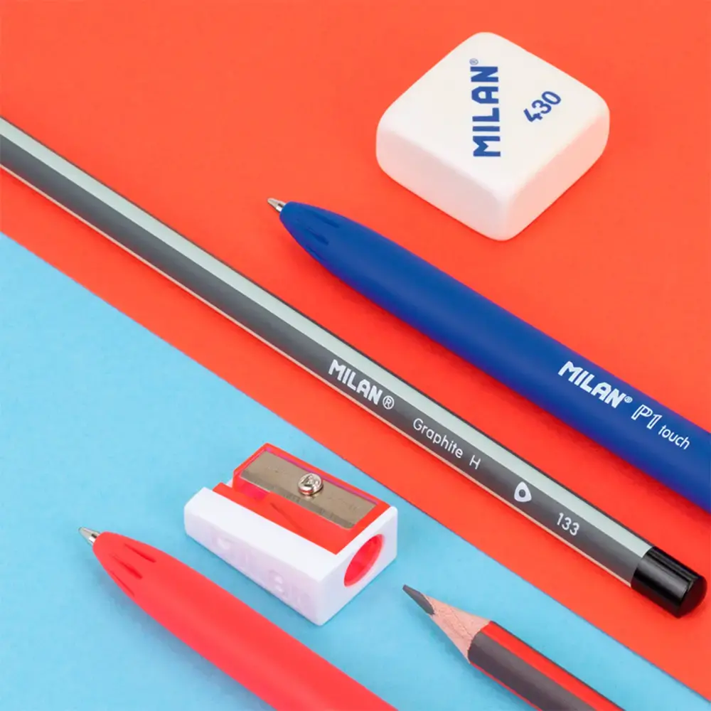 Blister 2 stylos à bille P1 (bleu/rouge), 2 crayons graphite HB et H ...