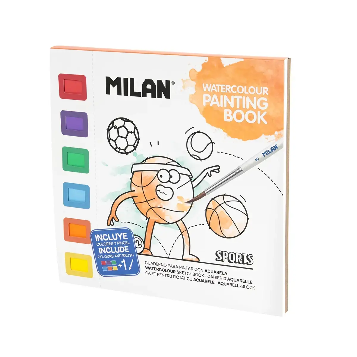 Cahier de coloriage avec aquarelles et pinceau, Sports