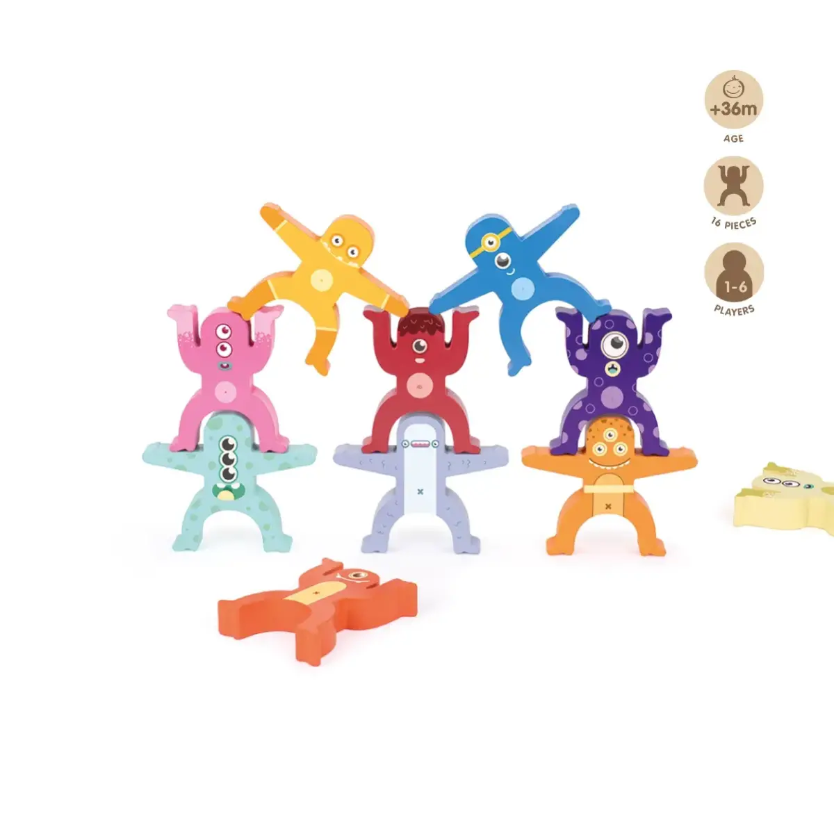 'Aliens Tower' stacking figures, wooden educational toy