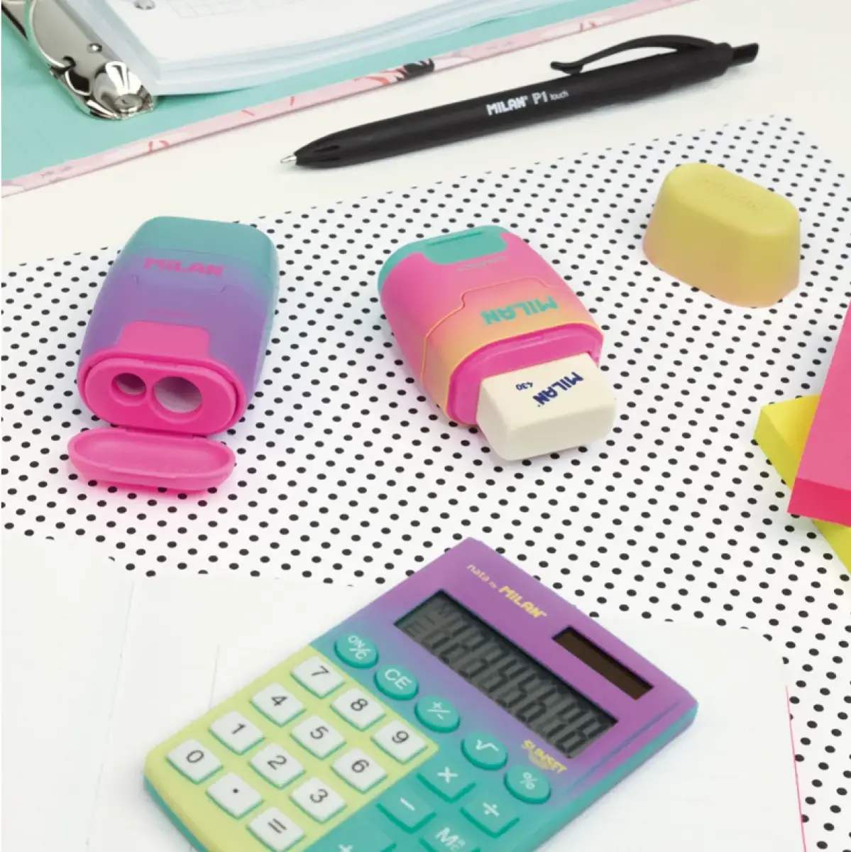 Display box 16 erasers with pencil sharpener COMPACT Sunset