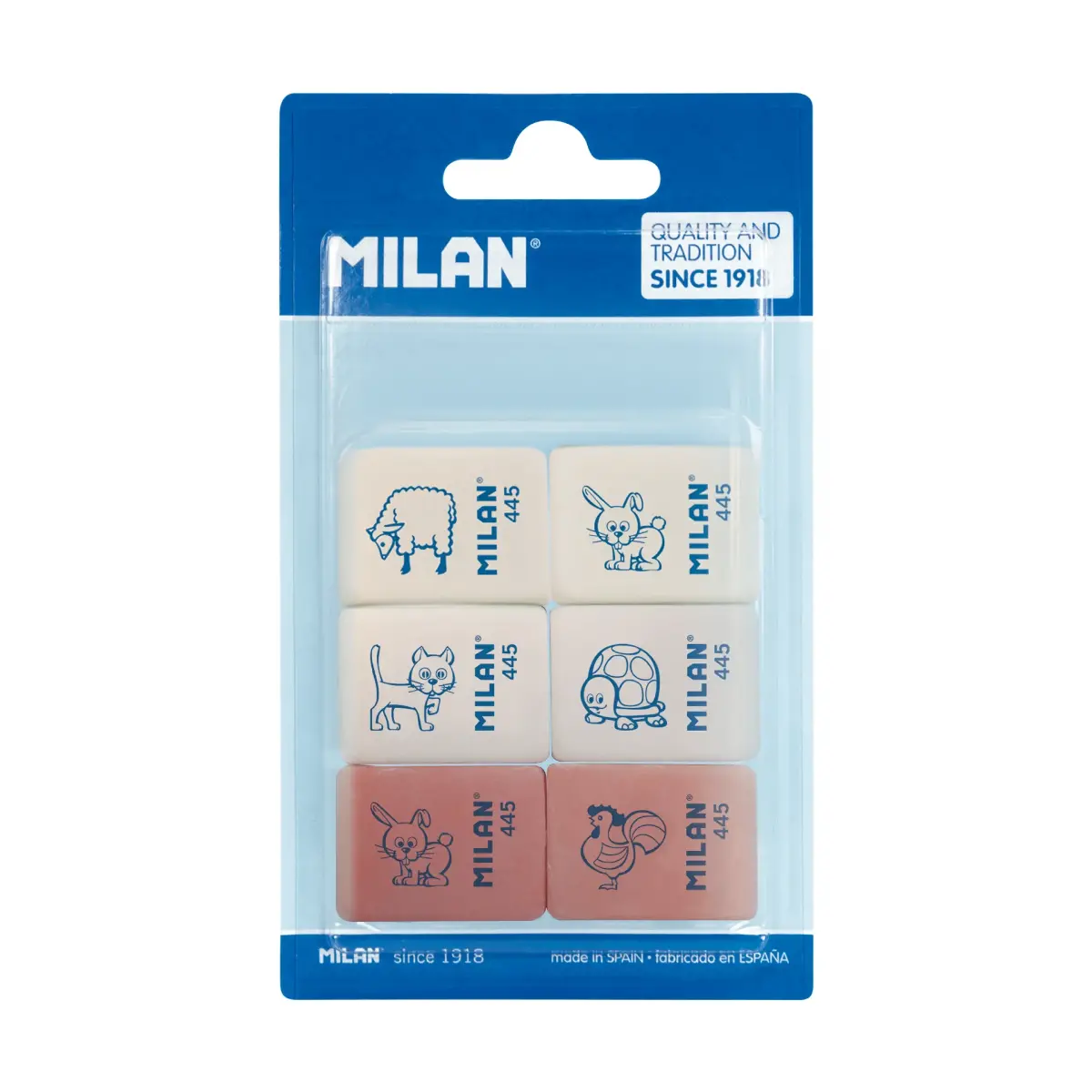 Blister pack 6 synthetic rubber erasers with children's designs 445