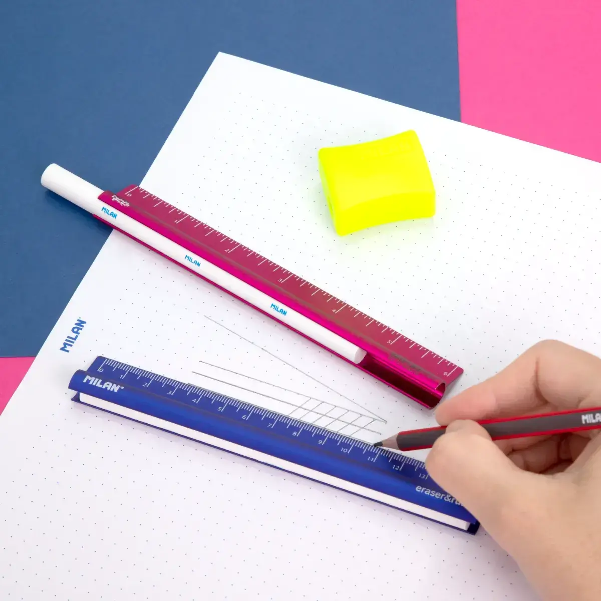 Display box 10 metallic eraser&ruler 15 cm Acid series