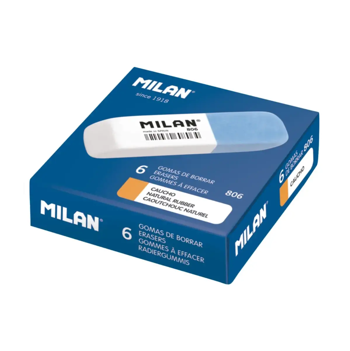Box 6 double use bevelled rubber erasers 806 (white - blue)