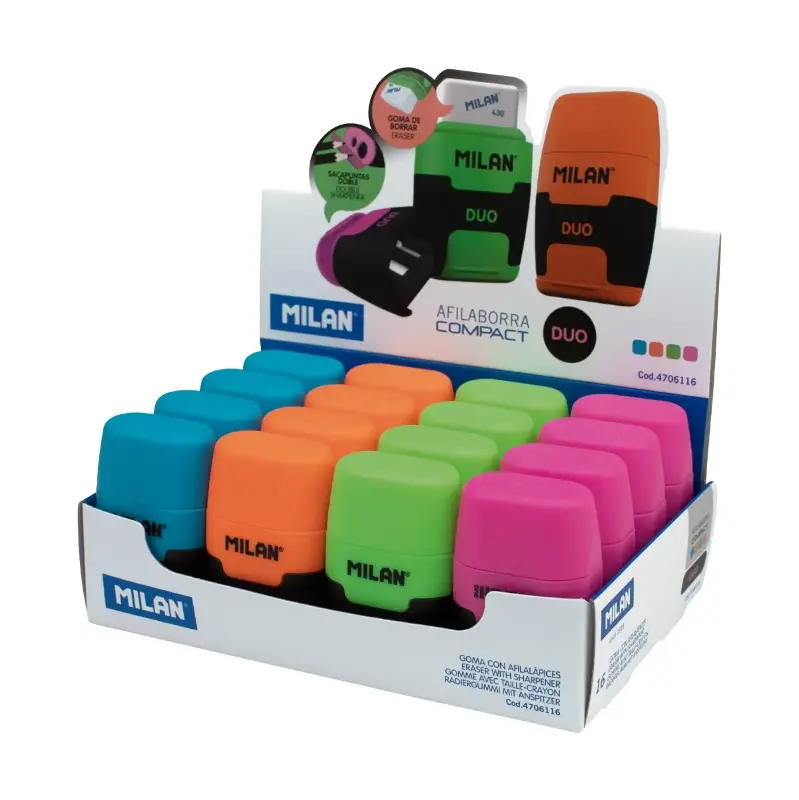 Display box 16 erasers with sharpener COMPACT, Duo