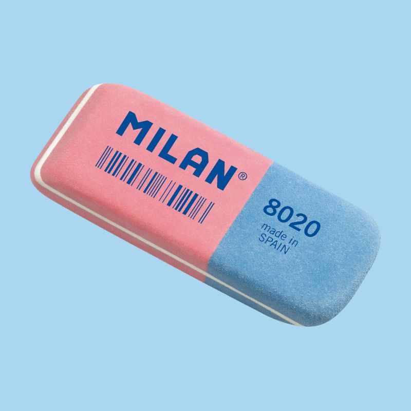 Box 20 double use bevelled rubber erasers 8020 pink blue MILAN
